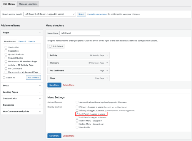 Left Panel Menu - Wbcom Designs Docs