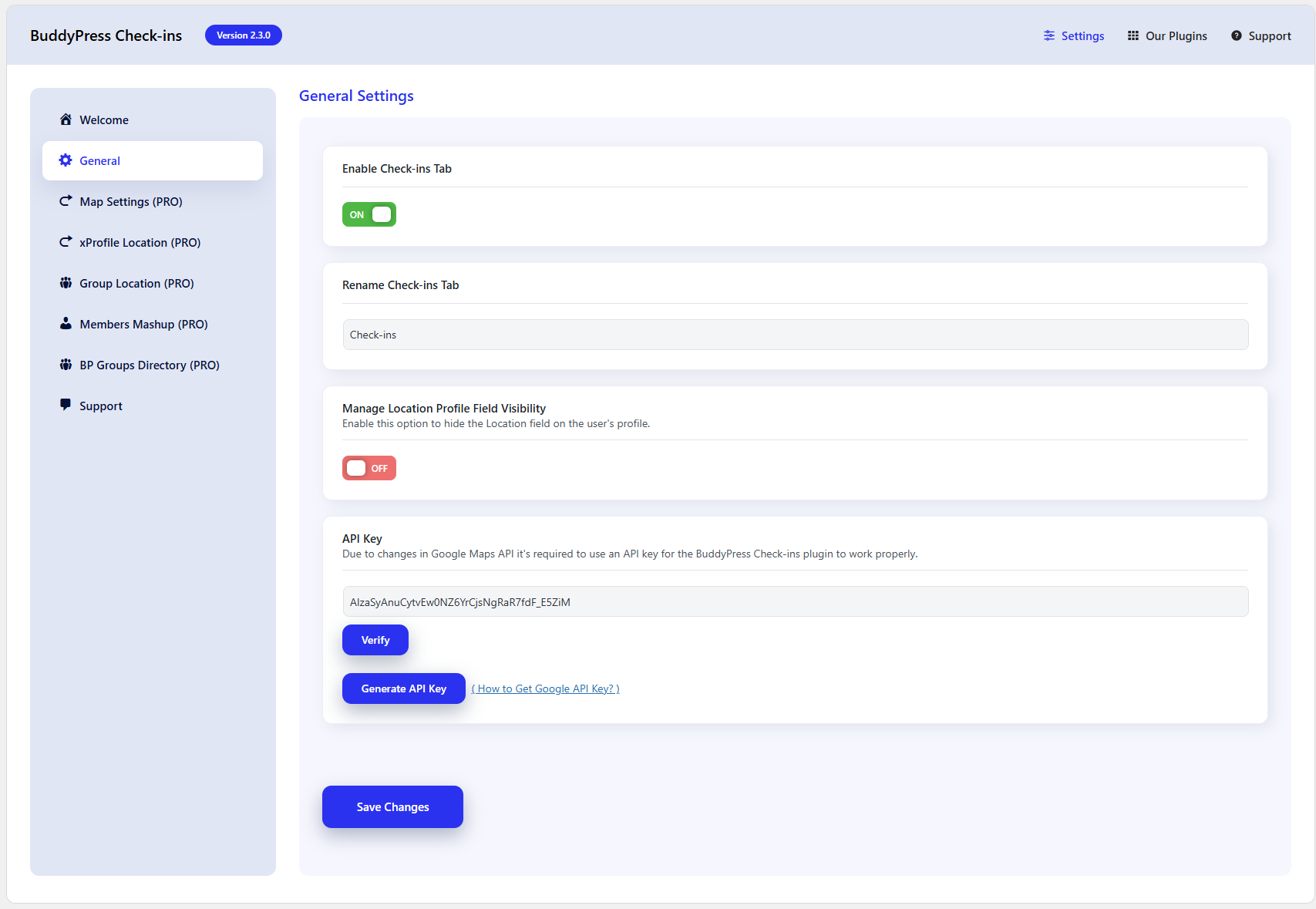How to configure the BuddyPress Check Ins backend settings