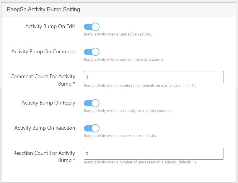How PeepSo activities will be bumped on reaction? - Wbcom Designs Docs