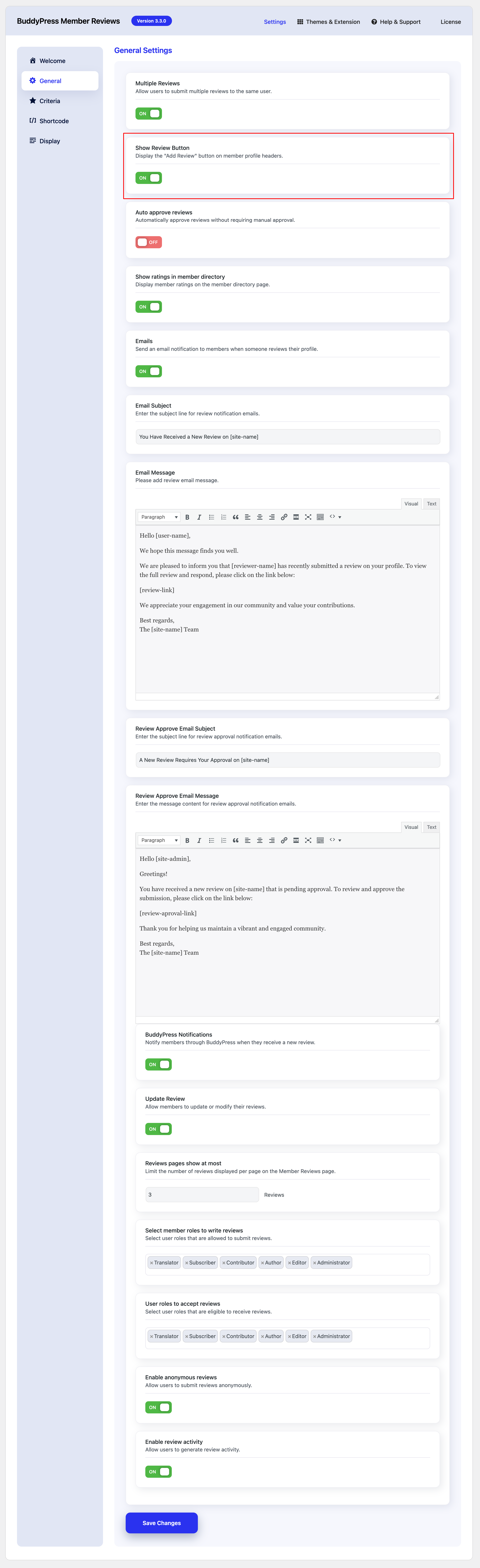 How to display the Review Button on members profile header? - Wbcom Designs Docs