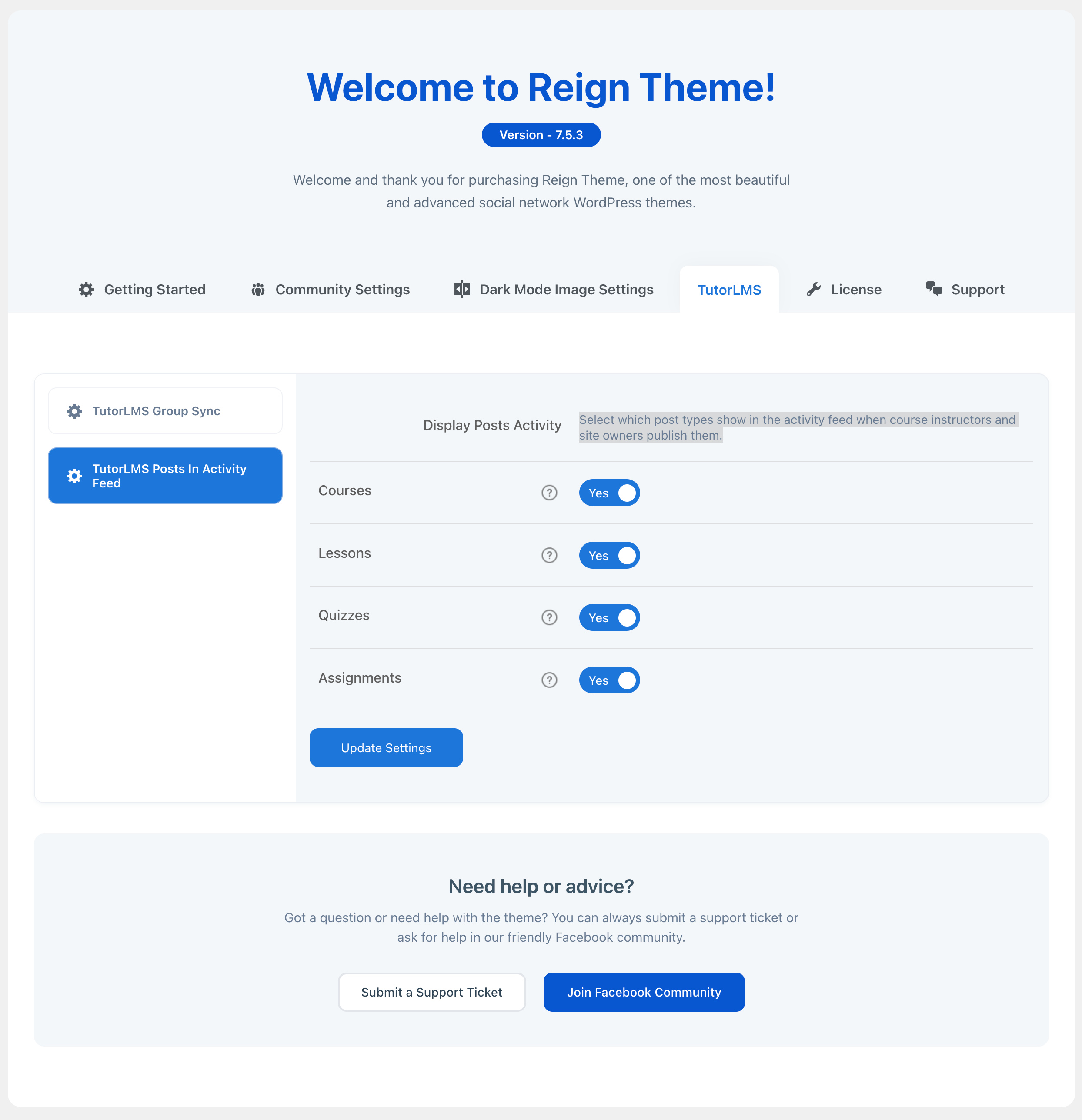 Reign TutorLMS Setting - Wbcom Designs - Theme & Plugin Docs