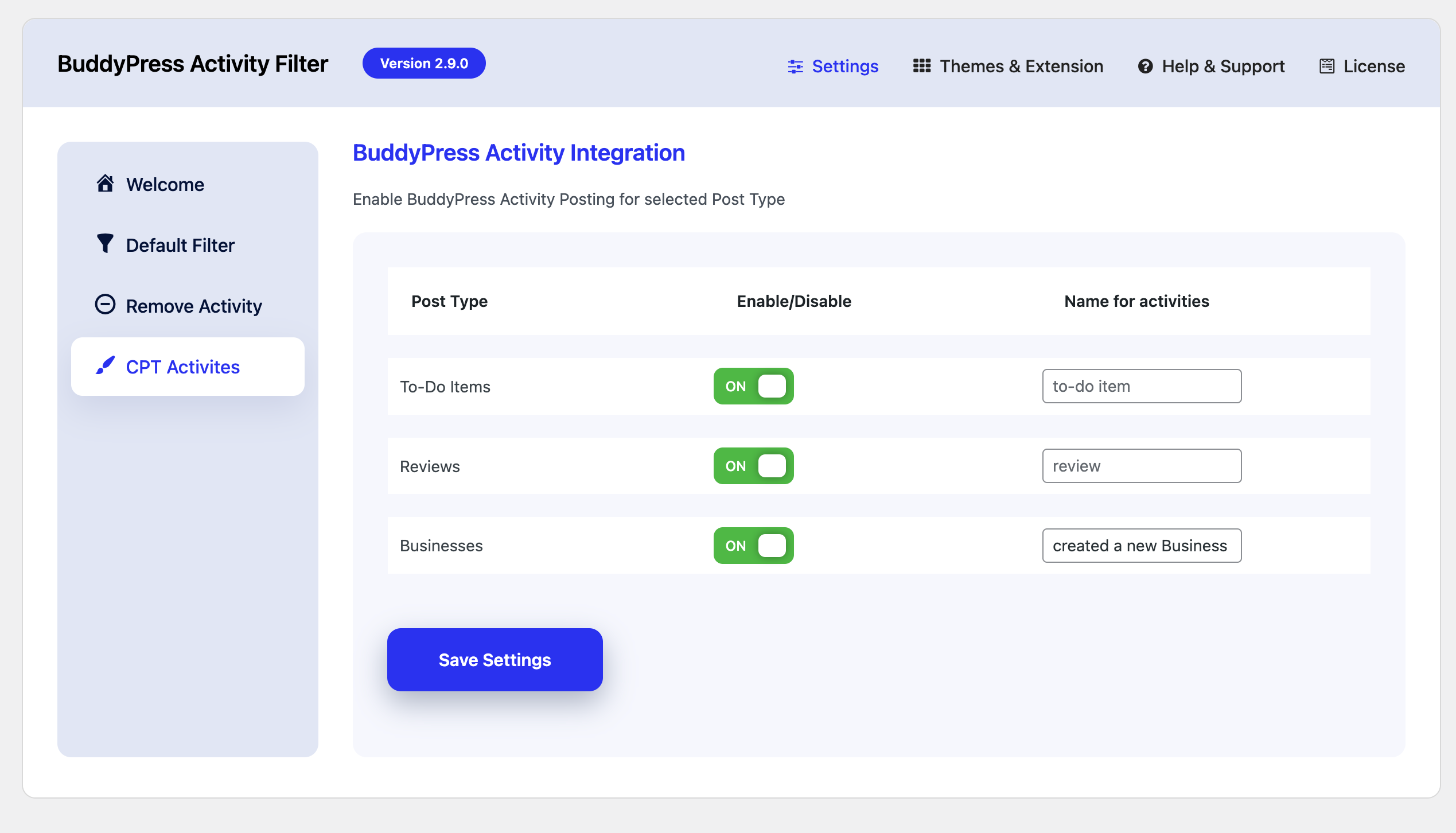 CPT Activity Generation - BuddyPress Activity Filter - Wbcom Designs Docs