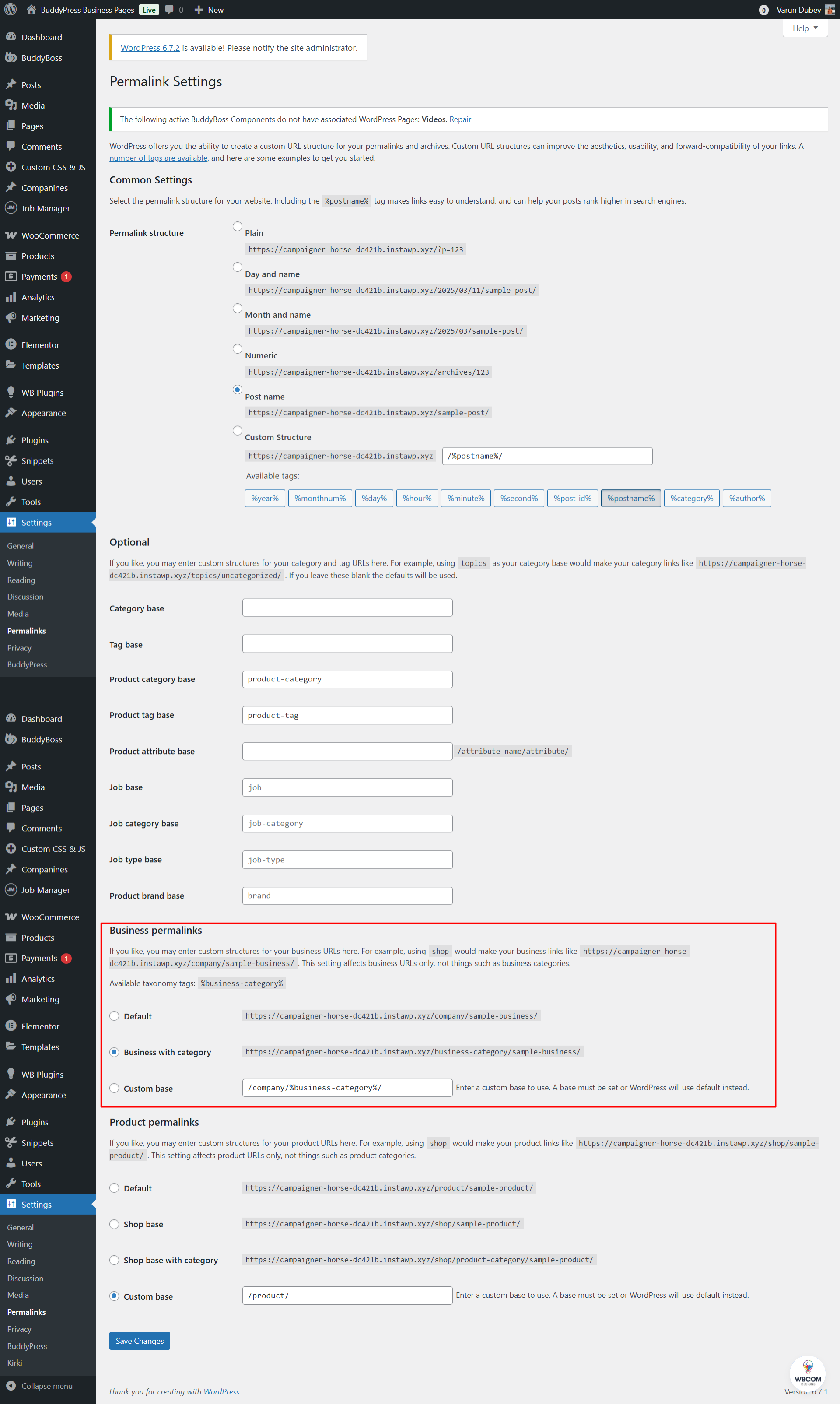 Choose your preferred permalink structure for your Business - BuddyPress Business Profile ...