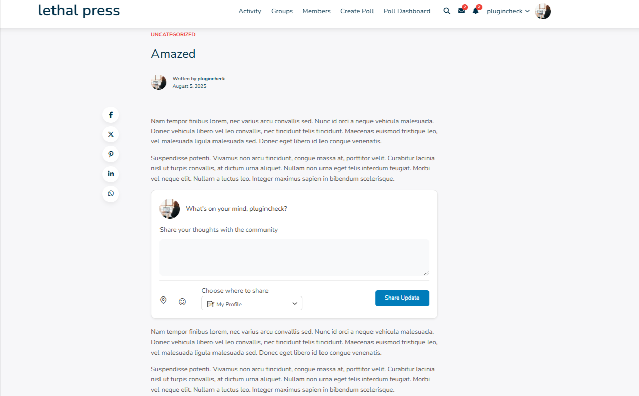 BuddyPress Post from Anywhere - Customer Usage Guide - Wbcom Designs Docs