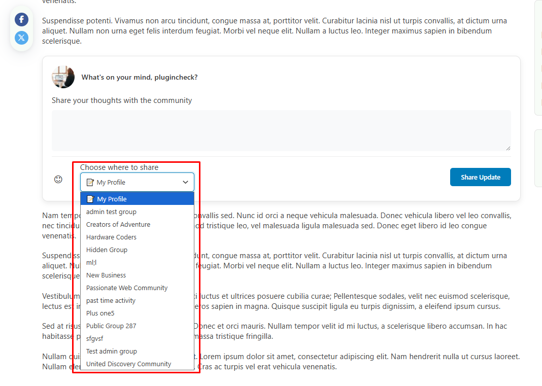 BuddyPress Post from Anywhere - Customer Usage Guide - Wbcom Designs Docs