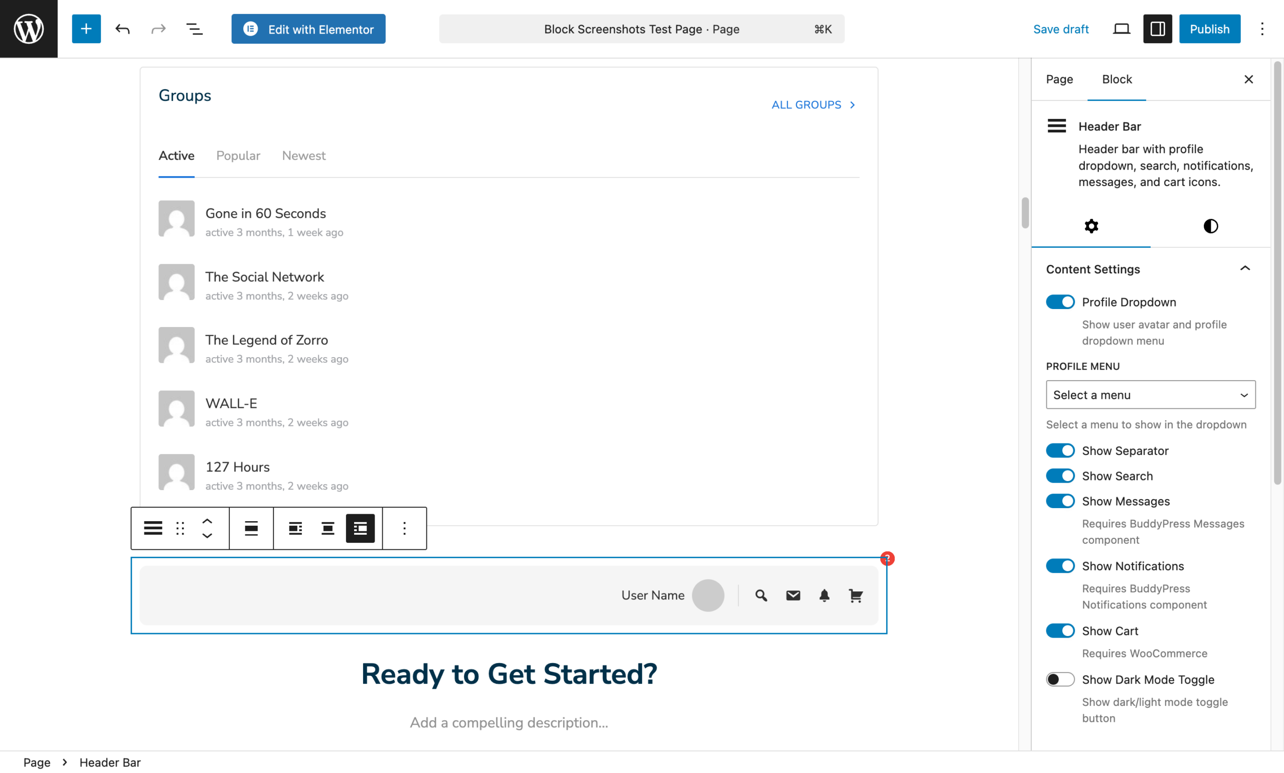 Header Blocks - Wbcom Designs Docs